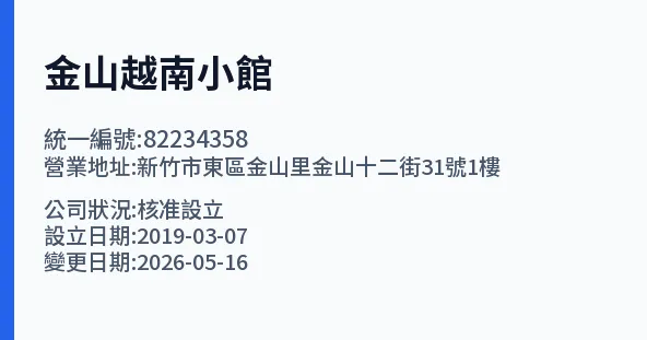 金山越南小館的照片-統編 82234358(新竹市) 公司登記資料與營業項目詳細圖表