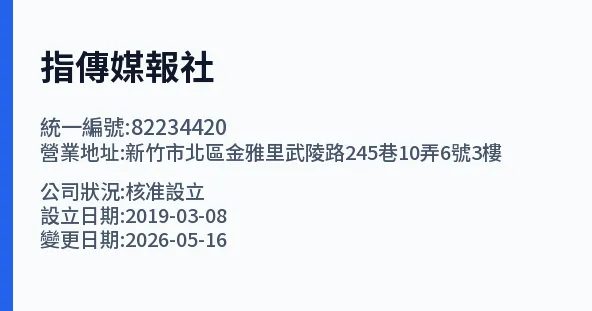 指傳媒報社的照片-統編 82234420(新竹市) 公司登記資料與營業項目詳細圖表