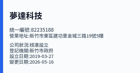 夢達科技的照片-統編 82235188(新竹市) 公司登記資料與營業項目詳細圖表