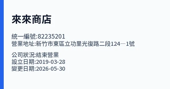 來來商店的照片-統編 82235201(新竹市) 公司登記資料與營業項目詳細圖表