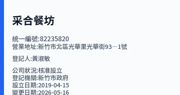采合餐坊的照片-統編 82235820(新竹市) 公司登記資料與營業項目詳細圖表