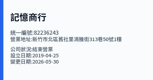 記憶商行的照片-統編 82236243(新竹市) 公司登記資料與營業項目詳細圖表