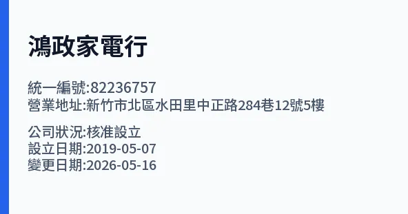 鴻政家電行的照片-統編 82236757(新竹市) 公司登記資料與營業項目詳細圖表