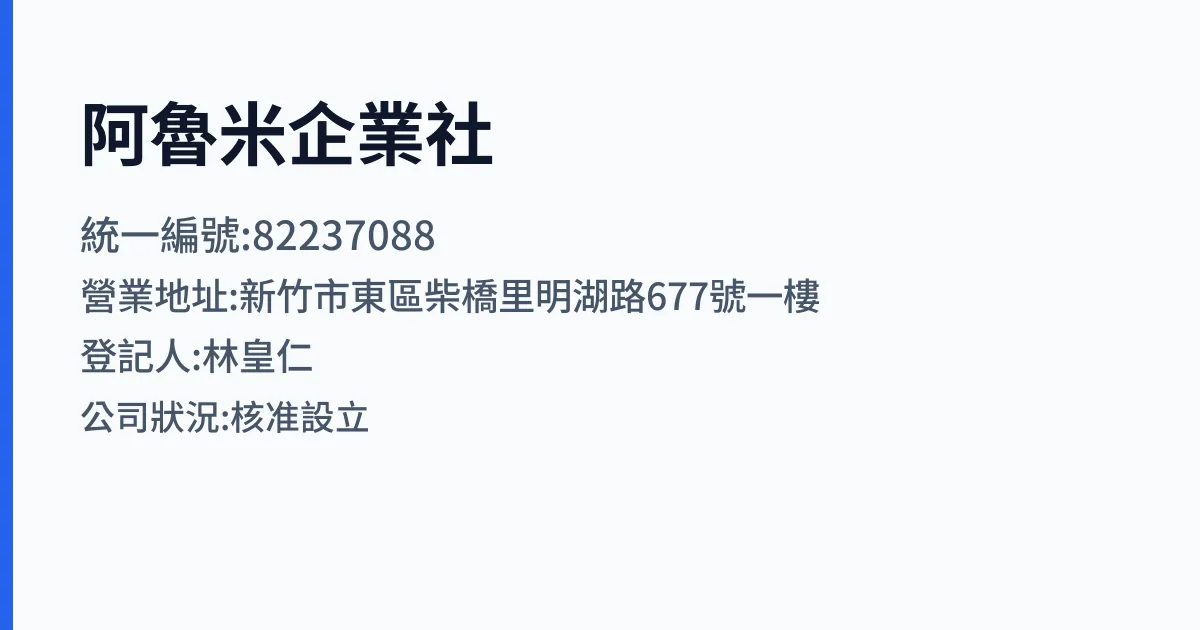 阿魯米企業社 - 統編 82237088(新竹市) 公司登記資料與營業項目詳細圖表