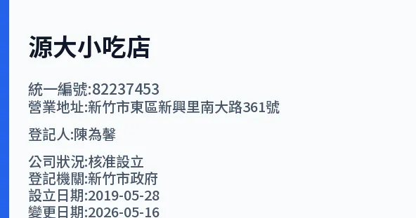 源大小吃店的照片-統編 82237453(新竹市) 公司登記資料與營業項目詳細圖表