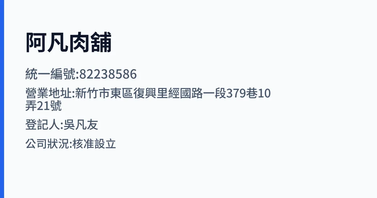阿凡肉舖 - 統編 82238586(新竹市) 公司登記資料與營業項目詳細圖表