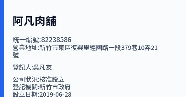 阿凡肉舖的照片-統編 82238586(新竹市) 公司登記資料與營業項目詳細圖表