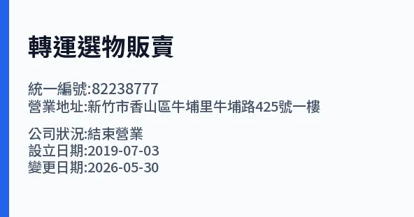 轉運選物販賣的照片-統編 82238777(新竹市) 公司登記資料與營業項目詳細圖表