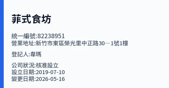 菲式食坊的照片-統編 82238951(新竹市) 公司登記資料與營業項目詳細圖表