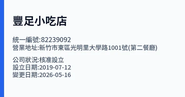 豐足小吃店的照片-統編 82239092(新竹市) 公司登記資料與營業項目詳細圖表