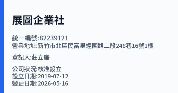 展圖企業社的照片-統編 82239121(新竹市) 公司登記資料與營業項目詳細圖表