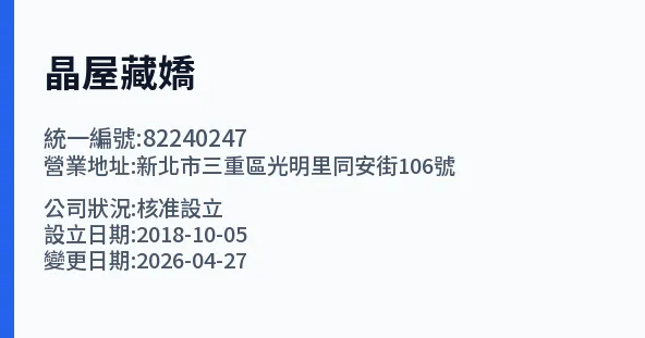 晶屋藏嬌的照片-統編 82240247(新北市) 公司登記資料與營業項目詳細圖表