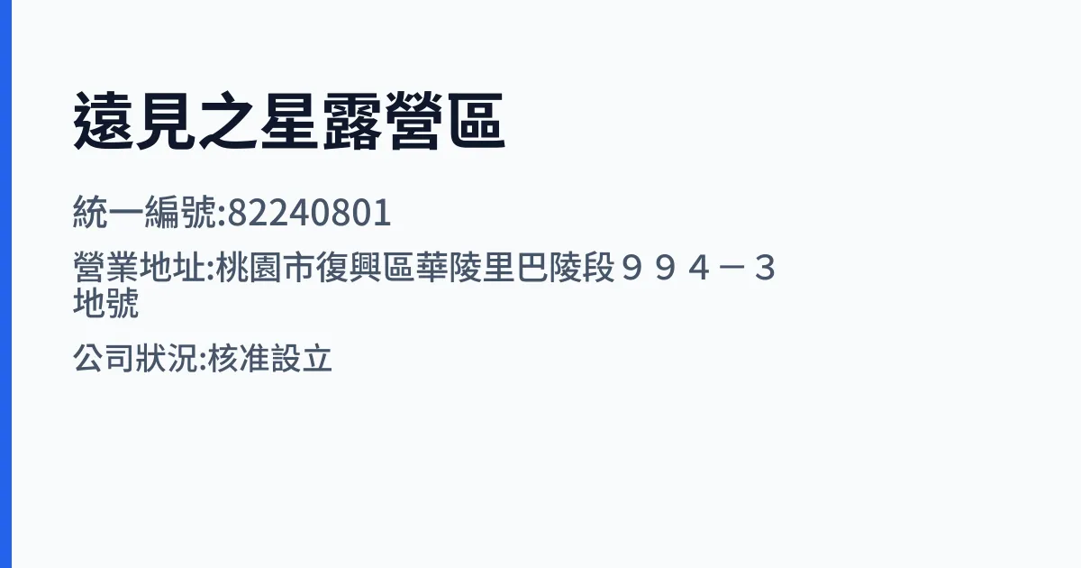 遠見之星露營區 - 統編 82240801(桃園市) 公司登記資料與營業項目詳細圖表