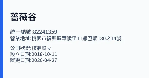 薔薇谷的照片-統編 82241359(桃園市) 公司登記資料與營業項目詳細圖表