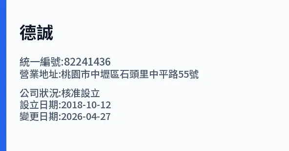 德誠的照片-統編 82241436(桃園市) 公司登記資料與營業項目詳細圖表