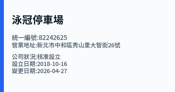 泳冠停車場的照片-統編 82242625(新北市) 公司登記資料與營業項目詳細圖表