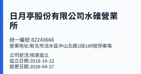 日月亭股份有限公司水碓營業所的照片-統編 82243666(新北市) 公司登記資料與營業項目詳細圖表