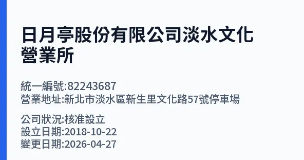 日月亭股份有限公司淡水文化營業所的照片-統編 82243687(新北市) 公司登記資料與營業項目詳細圖表
