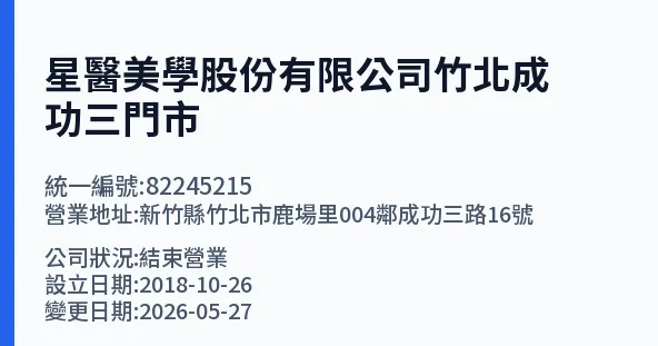 星醫美學股份有限公司竹北成功三門市的照片-統編 82245215(新竹縣) 公司登記資料與營業項目詳細圖表