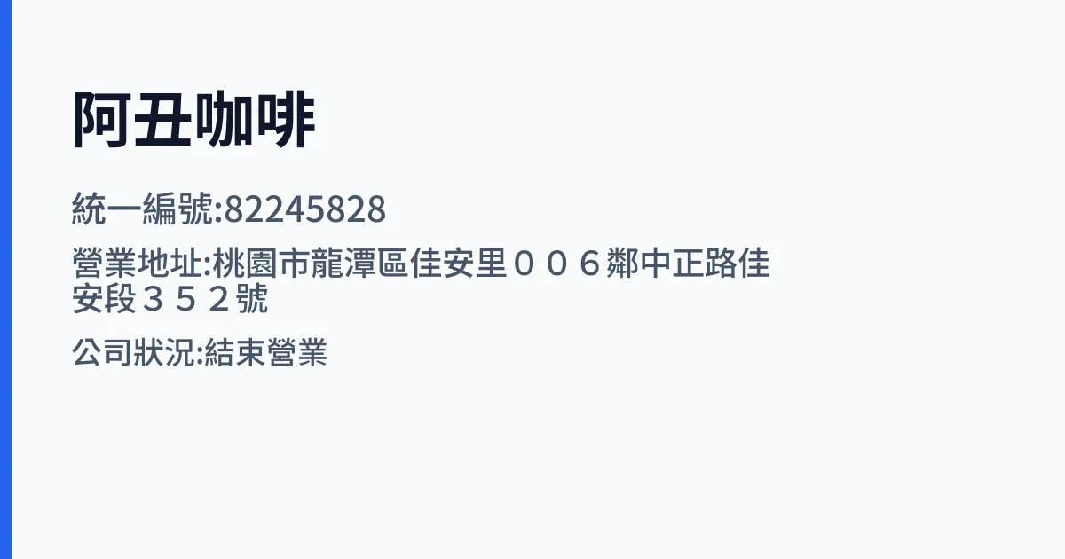 阿丑咖啡 - 統編 82245828(桃園市) 公司登記資料與營業項目詳細圖表