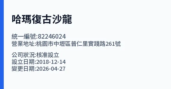 哈瑪復古沙龍的照片-統編 82246024(桃園市) 公司登記資料與營業項目詳細圖表