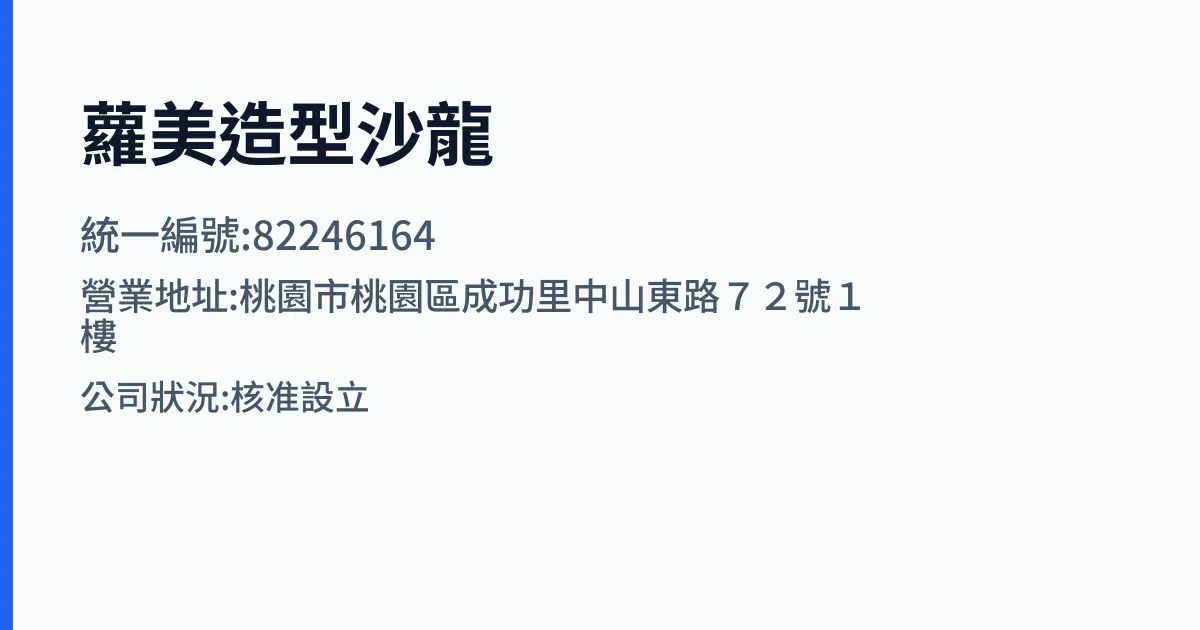 蘿美造型沙龍 - 統編 82246164(桃園市) 公司登記資料與營業項目詳細圖表