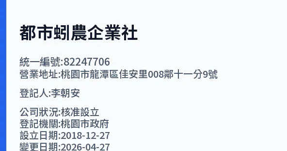 都市蚓農企業社的照片-統編 82247706(桃園市) 公司登記資料與營業項目詳細圖表