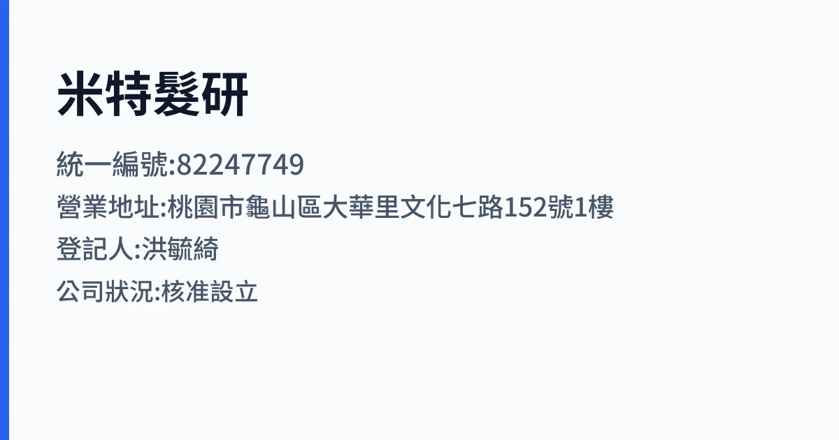 米特髮研 - 統編 82247749(桃園市) 公司登記資料與營業項目詳細圖表