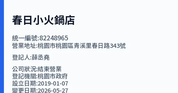 春日小火鍋店的照片-統編 82248965(桃園市) 公司登記資料與營業項目詳細圖表