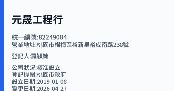 元晟工程行的照片-統編 82249084(桃園市) 公司登記資料與營業項目詳細圖表