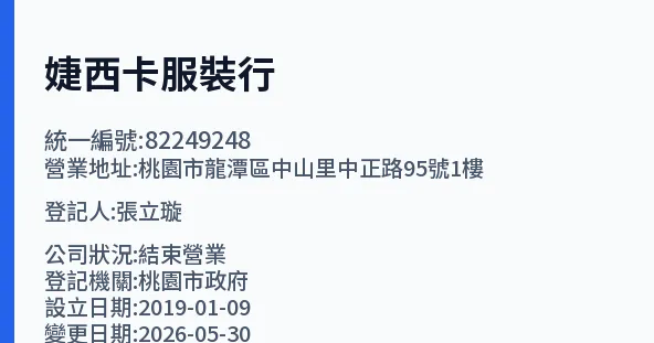 婕西卡服裝行的照片-統編 82249248(桃園市) 公司登記資料與營業項目詳細圖表