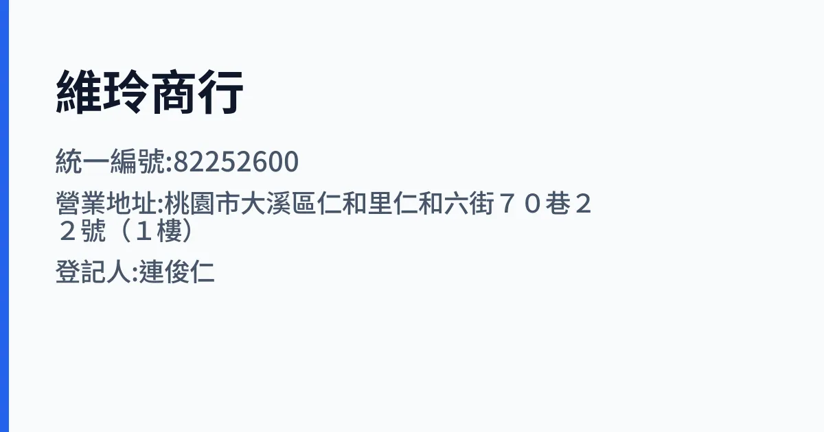 維玲商行 - 統編 82252600(桃園市) 公司登記資料與營業項目詳細圖表