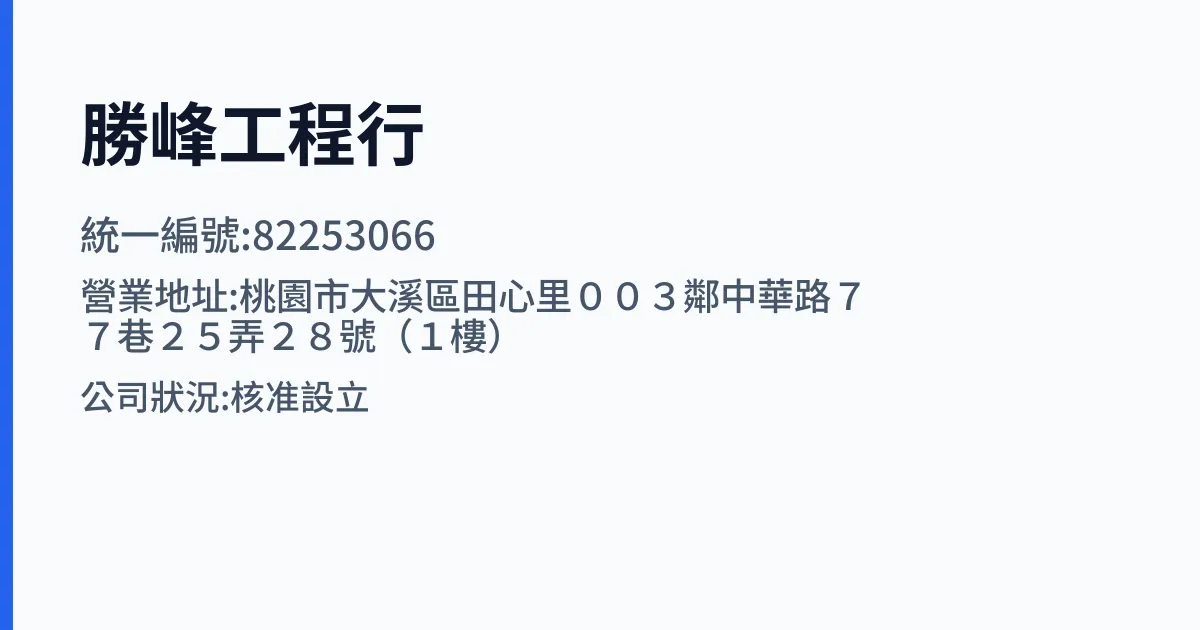 勝峰工程行 - 統編 82253066(桃園市) 公司登記資料與營業項目詳細圖表