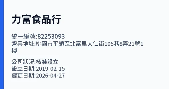 力富食品行的照片-統編 82253093(桃園市) 公司登記資料與營業項目詳細圖表