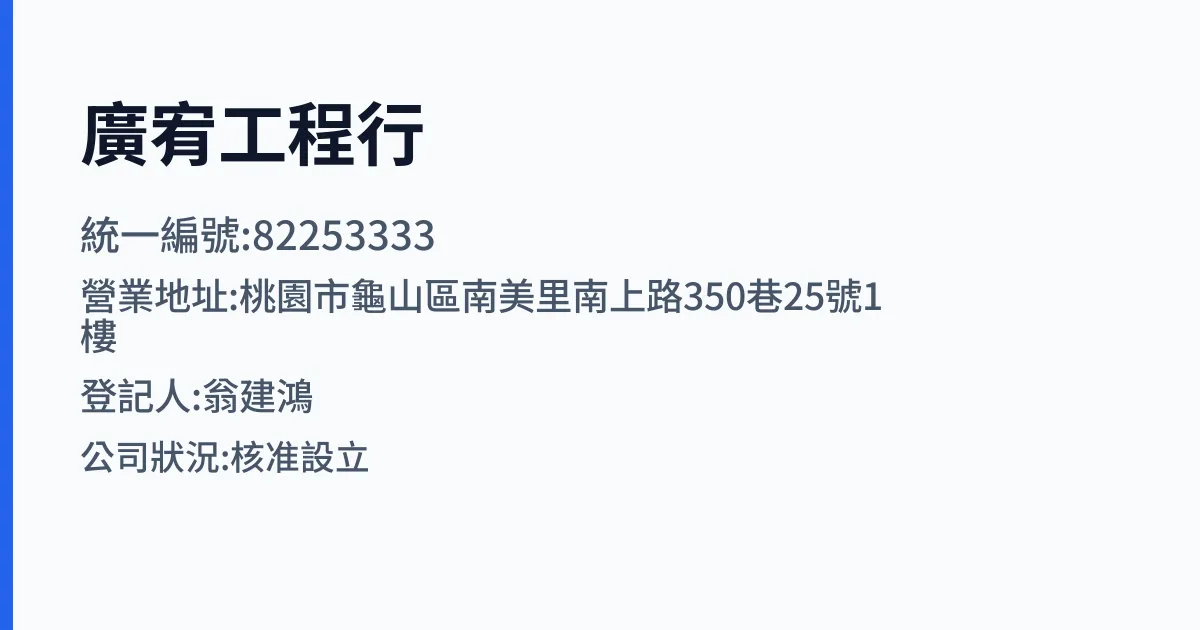 廣宥工程行 - 統編 82253333(桃園市) 公司登記資料與營業項目詳細圖表