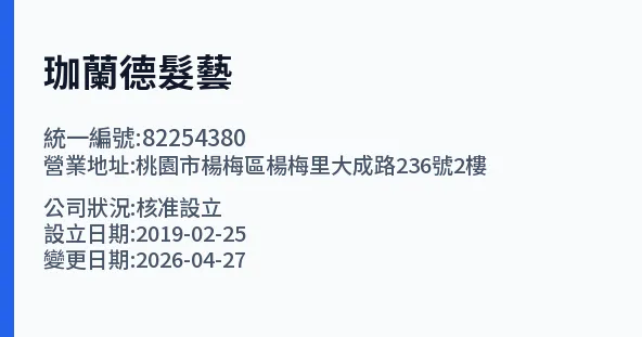 珈蘭德髮藝的照片-統編 82254380(桃園市) 公司登記資料與營業項目詳細圖表