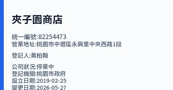 夾子園商店的照片-統編 82254473(桃園市) 公司登記資料與營業項目詳細圖表