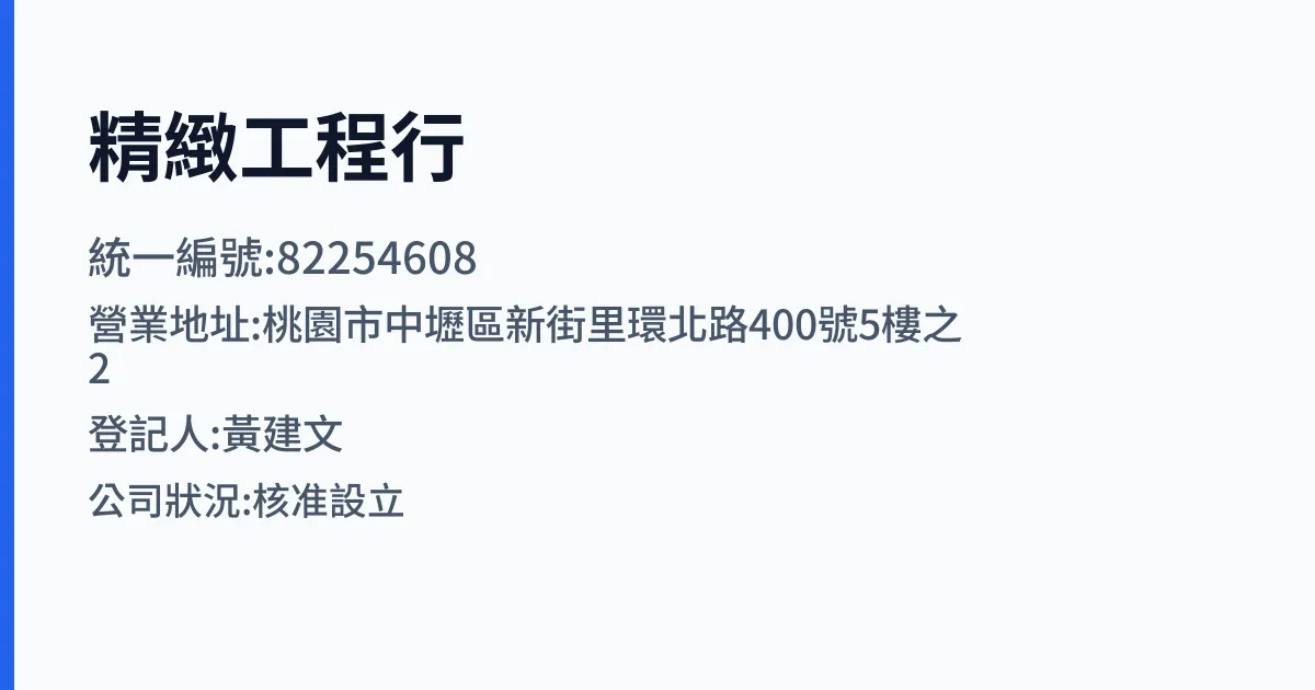 精緻工程行 - 統編 82254608(桃園市) 公司登記資料與營業項目詳細圖表