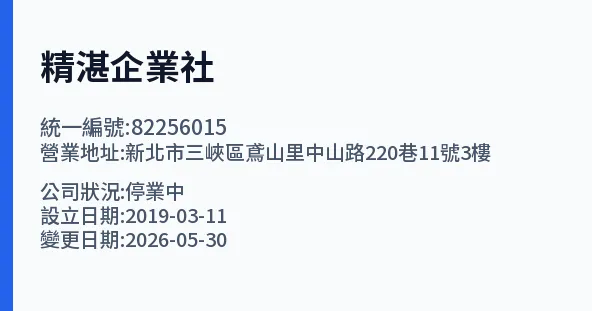 精湛企業社的照片-統編 82256015(新北市) 公司登記資料與營業項目詳細圖表