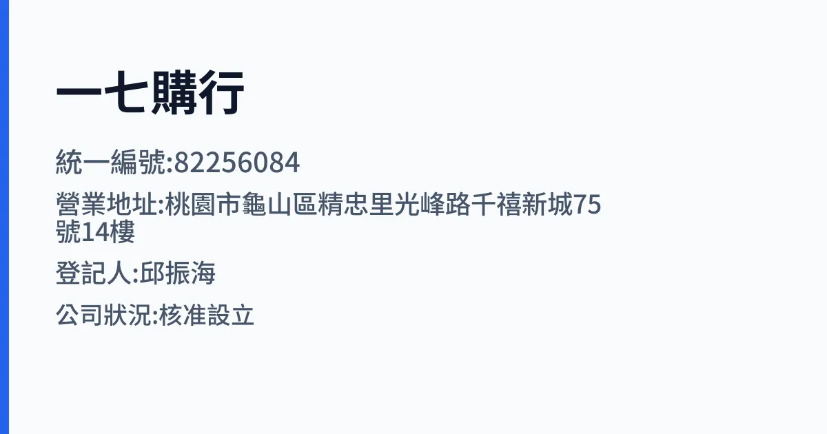 一七購行 - 統編 82256084（桃園市） 公司登記資料與營業項目詳細圖表