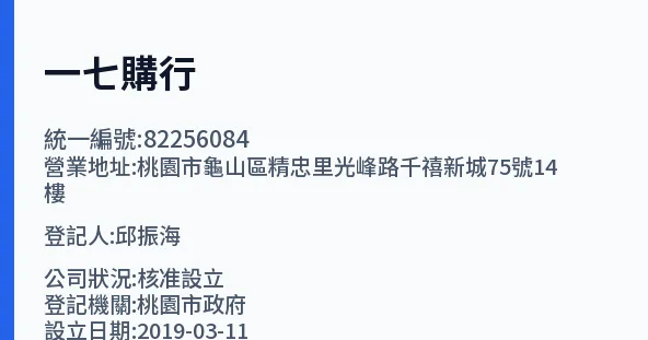 一七購行的照片-統編 82256084(桃園市) 公司登記資料與營業項目詳細圖表