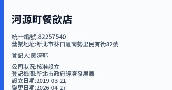 河源町餐飲店的照片-統編 82257540(新北市) 公司登記資料與營業項目詳細圖表