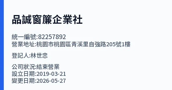 品誠窗簾企業社的照片-統編 82257892(桃園市) 公司登記資料與營業項目詳細圖表