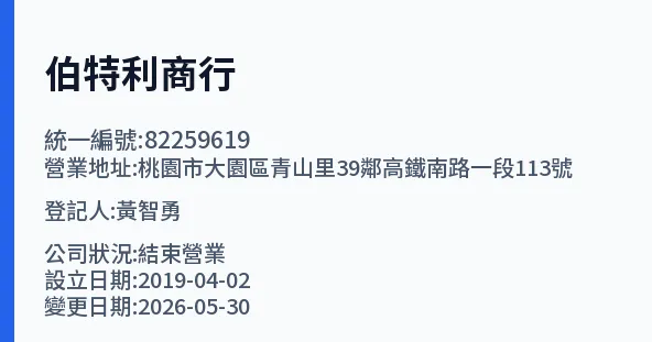 伯特利商行的照片-統編 82259619(桃園市) 公司登記資料與營業項目詳細圖表