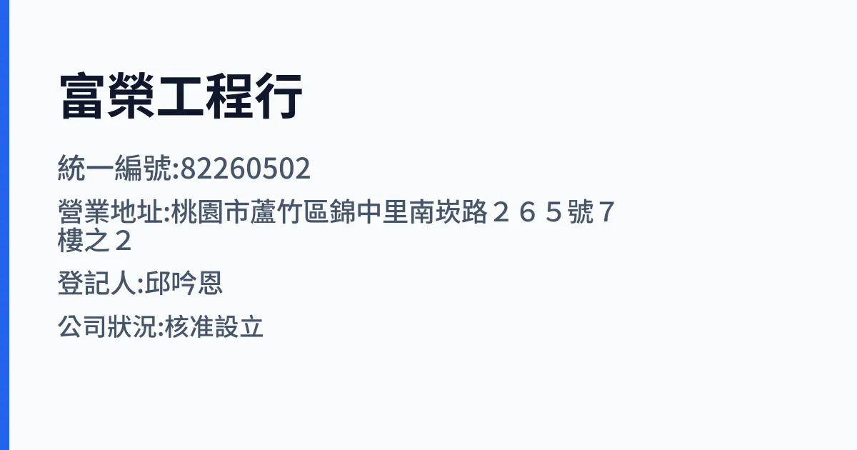 富榮工程行 - 統編 82260502(桃園市) 公司登記資料與營業項目詳細圖表