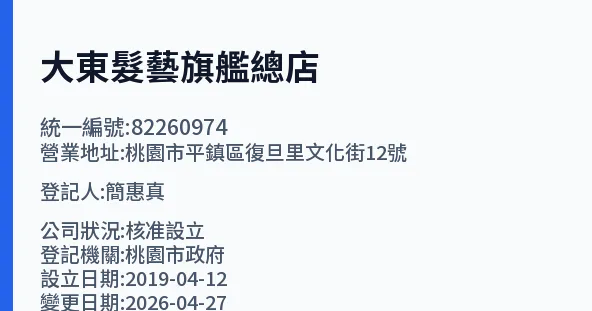 大東髮藝旗艦總店的照片-統編 82260974(桃園市) 公司登記資料與營業項目詳細圖表