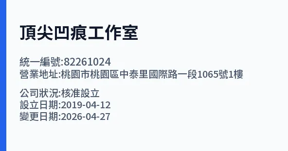 頂尖凹痕工作室的照片-統編 82261024(桃園市) 公司登記資料與營業項目詳細圖表