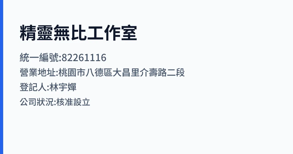精靈無比工作室 - 統編 82261116(桃園市) 公司登記資料與營業項目詳細圖表