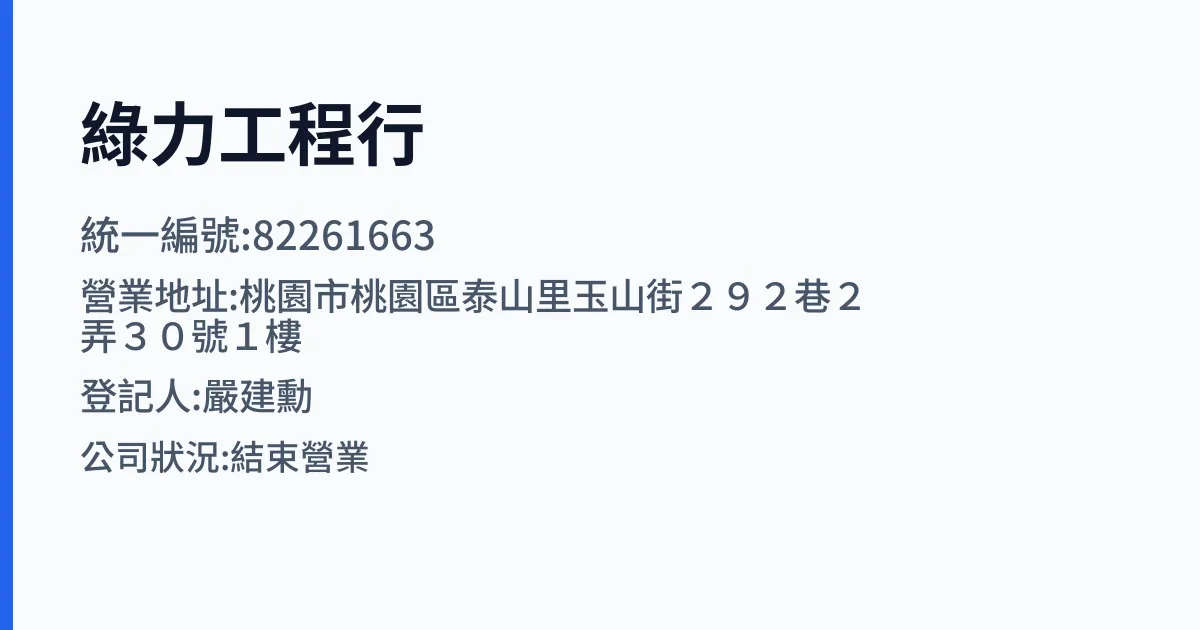 綠力工程行 - 統編 82261663(桃園市) 公司登記資料與營業項目詳細圖表