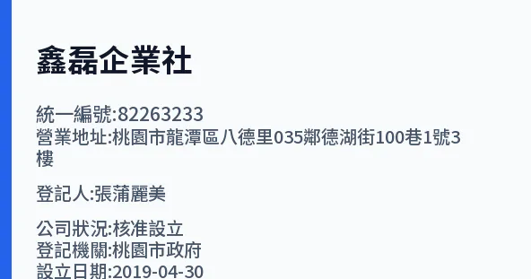 鑫磊企業社的照片-統編 82263233(桃園市) 公司登記資料與營業項目詳細圖表